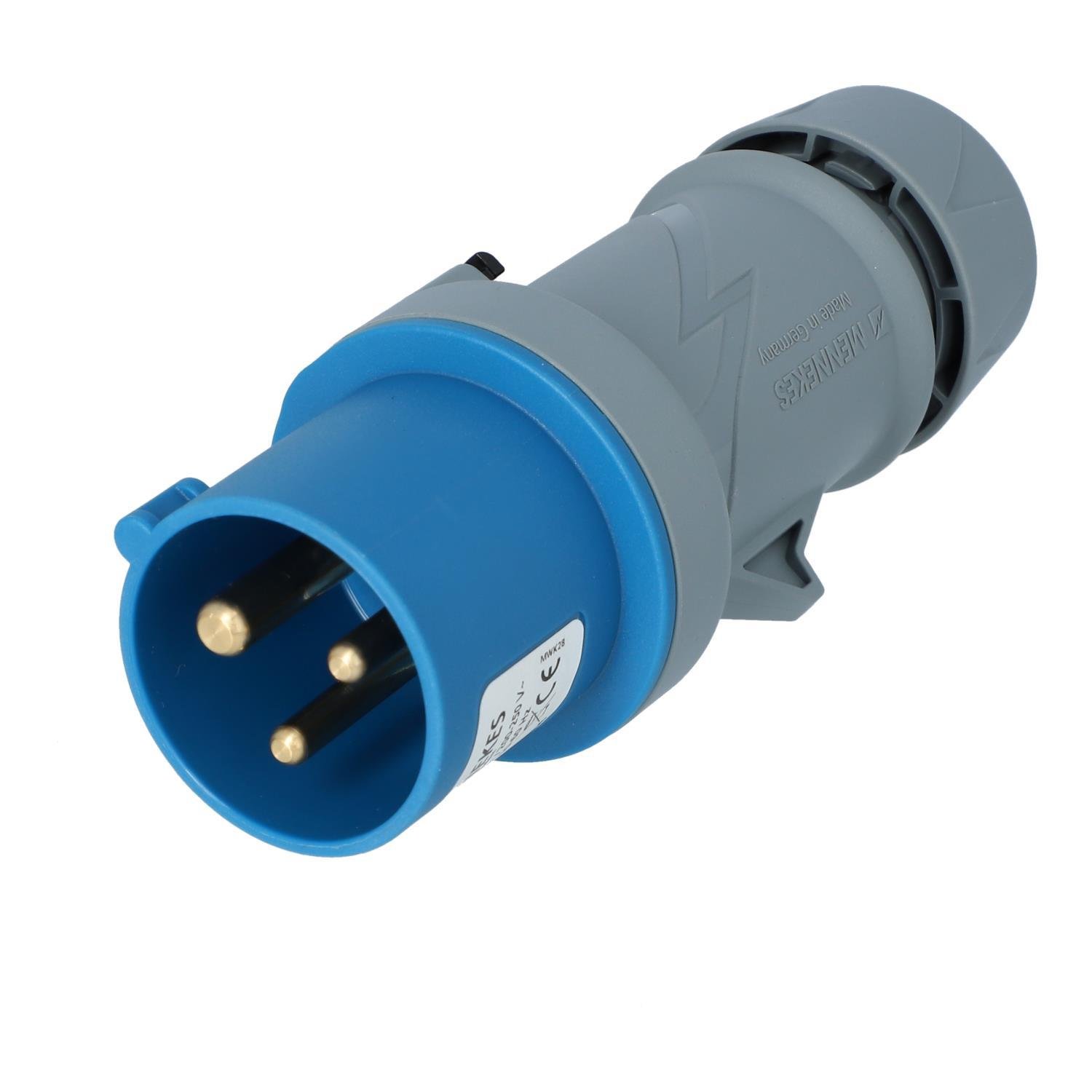 CEE Stecker 230V/16A blau, Schraubanschlüsse, 3polig/6h, IP44, 9,95