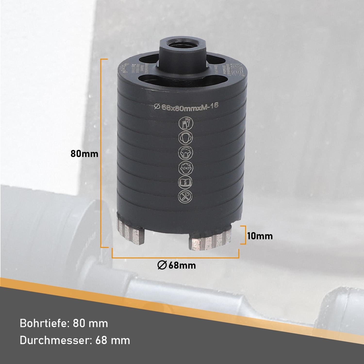 Diamant Dosensenker, Dosenbohrer mit M16-Aufnahme Nutzlänge 80 mm 68 ...